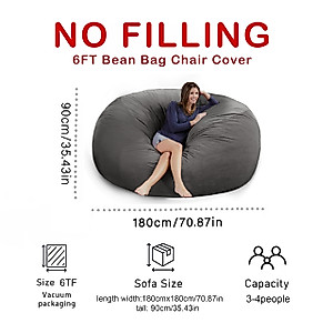 HOWSEESNOW 6FT Giant Bean Bag Chair Cover - Soft Fluffy Dutch Velvet Bean Bag Bed (No Filling, Cover Only), Comfy 6FT Bean Bag Cover, Oversized Lazy Sofa Cover