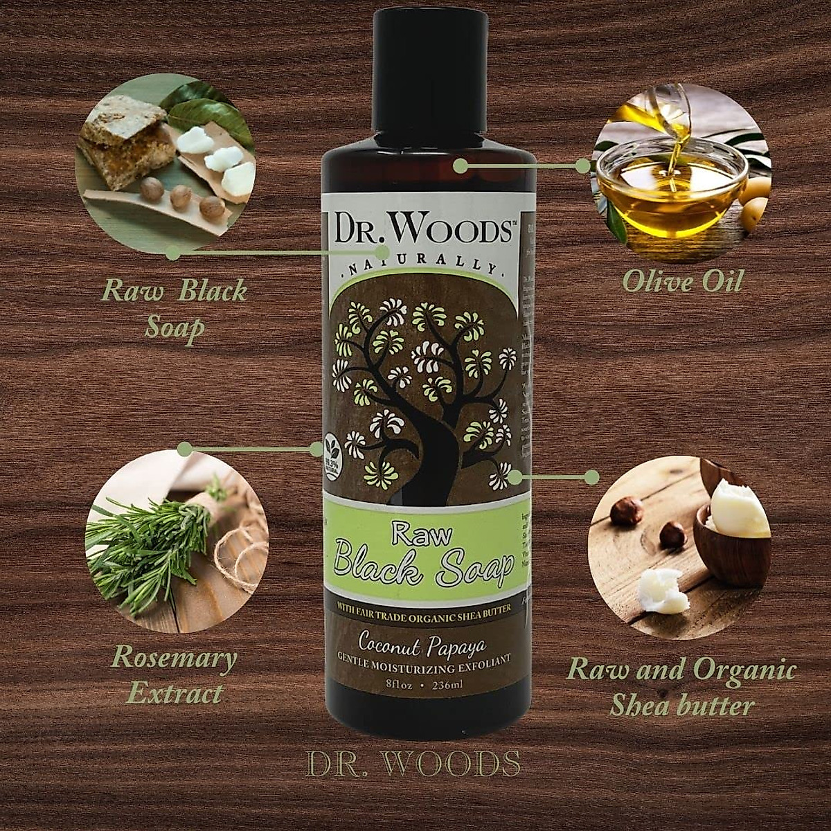 Dr. Woods Raw Moisturizing Black Coconut Papaya Soap with Organic Shea Butter, 8 Ounce