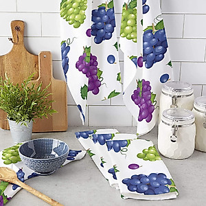 Big buy store Farm Grape Kitchen Dish Towels Set of 2, Soft Lightweight Microfiber Absorbent Hand Towel Purple Green Fruit Tea Towel for Kitchen Bathroom 18x28in