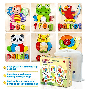 BOZE SUPOD Toddler Puzzles,Wooden Puzzles for Todder 1 2 3 Years Old Boys Girls Eco Friendly Wooden Toys Educational Preschool Gift for Kids(6 Pack)