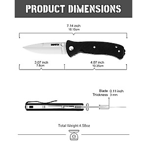 Folding Pocket Knife with Clip, 3 inch 8Cr13MoV Steel Drop Point Blade with G10 Handle, Small EDC Knives for Men Women Outdoor Camping Hunting Hiking Survival Pocketknife