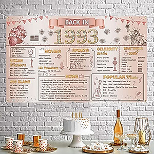 DARUNAXY Rose Gold Back in 1993 Banner, Happy 30th Birthday Party Decorations 30 Year Old Backdrop Party Supplies Pink and Gold Vintage 1993 Birthday Poster for Girls Photography Background for Women