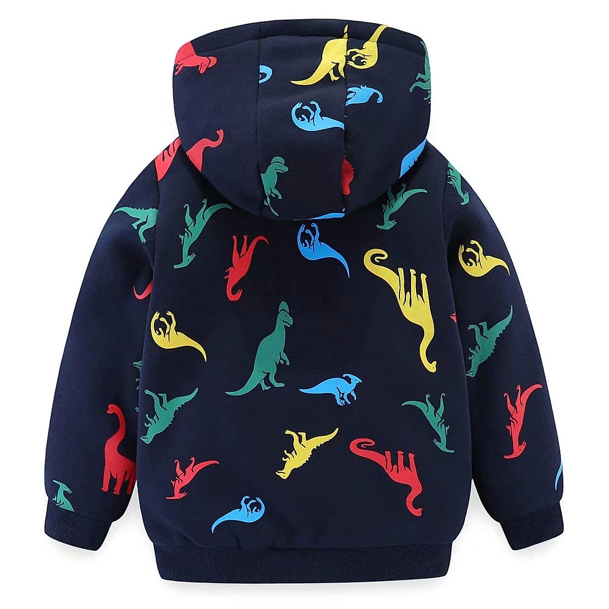 Funnymore Toddler Boy's Sherpa Fleece Lined Jacket,Navy Dinosaur Spring Fall Winter Warm Hoodie Coat Clothes 2t