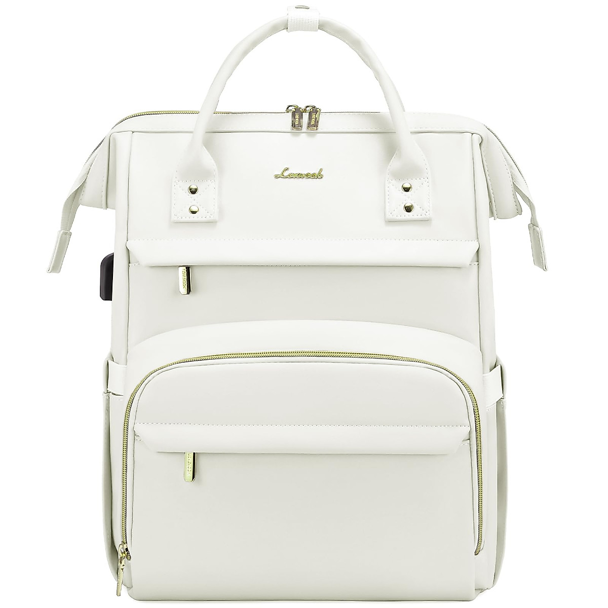 LOVEVOOK Leather Laptop Backpack for Women 17 inch,Travel Backpacks Purse Nurse Teacher Backpack Computer Laptop Bag,Professional College Business Work Bags Carry On Backpack with USB Port,Beige White