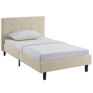 Modway Linnea Upholstered Beige Twin Platform Bed with Wood Slat Support