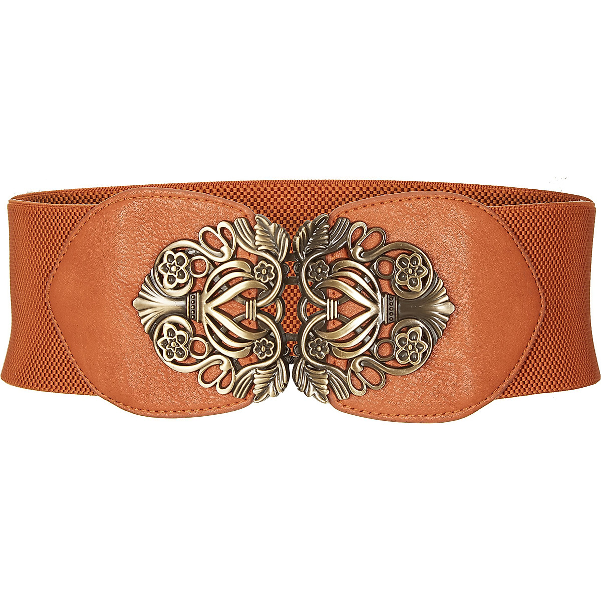 BlackButterfly 3 Inch Wide Waspie Elastic Vintage Buckle Waist Belt (Brown, US 10-12)
