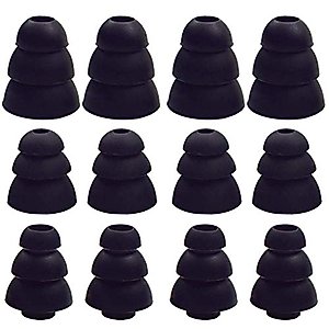 JNSA 3 Flange Noise Cancelling Triple Flange Eartips Eargels Earpads Ear Tips Gels Bud Compatible with Inside Diameter 4mm-5mm Earbuds in-Ear Earphones（Inner Hole 4mm） ,S/M/L,6 Pairs, Black 3F6P3