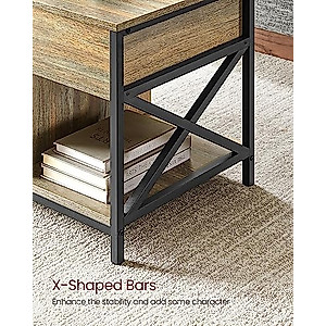 VASAGLE Lift Top Coffee Table for Living Room, Industrial Coffee Table with Hidden Compartments and Storage Shelf, Steel Frame, 19.7 x 39.4 x (19.3-24.4) Inches, Oak with Blue Grains ULCT202B60