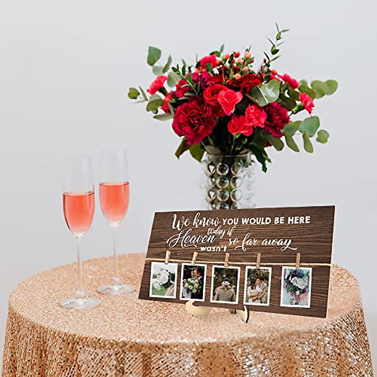 BINCUE 3D Wedding Memory Table Sign 20x10 Inch with 5 Clips,Wedding Decor to Honor Souls,Wooden Picture Frames