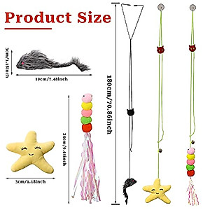 Cat Toys,Mice Toys for Indoor Cats,3 Pack Hanging Door Cat Toys with Tassel,Retractable Cat Toy with Rope Mouse Starfish Caterpillar,Interactive Cat Teaser Toy for Indoor Kitten Play Chase Exercise