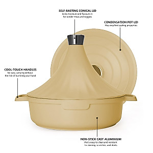 Xgxoz Tagine Dish Non-Stick Tagine Pot with Two Lids 28 Cm Multipurpose Soup Pot for Slow Tasty And Tender Cooking of Meat And Fish,White