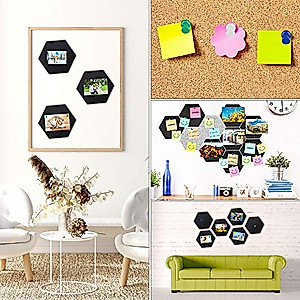 Cork Board Tiles Bulletin Board, 10Pcs Hexagon Felt Memo Board, Cute Picture Pin Board with 20 Pcs Push Pins, Decoration for Home Office Classroom Wall 6.8 x 5.9 x 0.25 inch