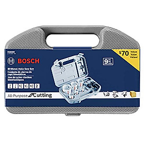 BOSCH HSBIM9 9-Piece Bi-Metal Hole Saws Assorted Kit with SpinLOCK Universal Arbor with Included Carrying Case for General Purpose Applications in Wood, Aluminum, Metal, Plastic Materials