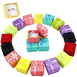PRALB 32PCS Assorted Jewelry Gifts Boxes, Jewelry Boxes Cardboard Ring Boxes Jewelry Storage Cube Satin Ribbons Bowknot For Anniversaries Weddings Birthdays (8 Colors, 1.57" x 1.57" x 1.06")