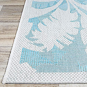 Couristan Monaco Coastal Flora Indoor/Outdoor Machine Made Area Rug, 2' x 3'7", Ivory/Turquoise