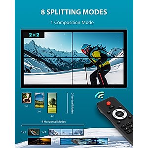 Spolehli 4K UHD Video Wall Controller 2x2, Video Wall Processor with 8 Splicing Modes Display @60hz, 180 Degree Rotate, Multi-Screen Splicing TV Wall Controller 1x2, 1x3, 1x4, 2x1, 3x1, 4x1