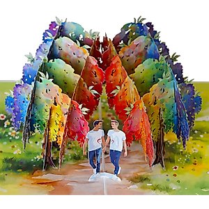 PQ Bees Pop Up Anniversary Card, 3D Wedding Valentines Birthday Congratulations, LGBT Rainbow Greeting Cards (Size 8” x 6” - Heart tree Gay Couple).