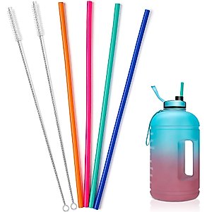 ４ Pack, Extra Long 15 Inch Reusable Silicone Straws for Large Water Bottle, Wine Bottle - 1 Gallon 128 75 64 OZ Tumbler - Flexible Drinking Straws for Extra Tall Cups - 2 Cleaning Brushes