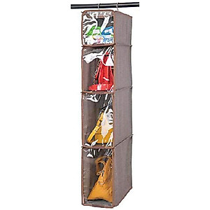 Dearjana 4 Tier Handbag Purse Organizer with Dustproof Cover, Foldable Hanging Closet Wardrobe Storage Shelves Closet Storage System for Living Room Bedroom Home Use, Brown