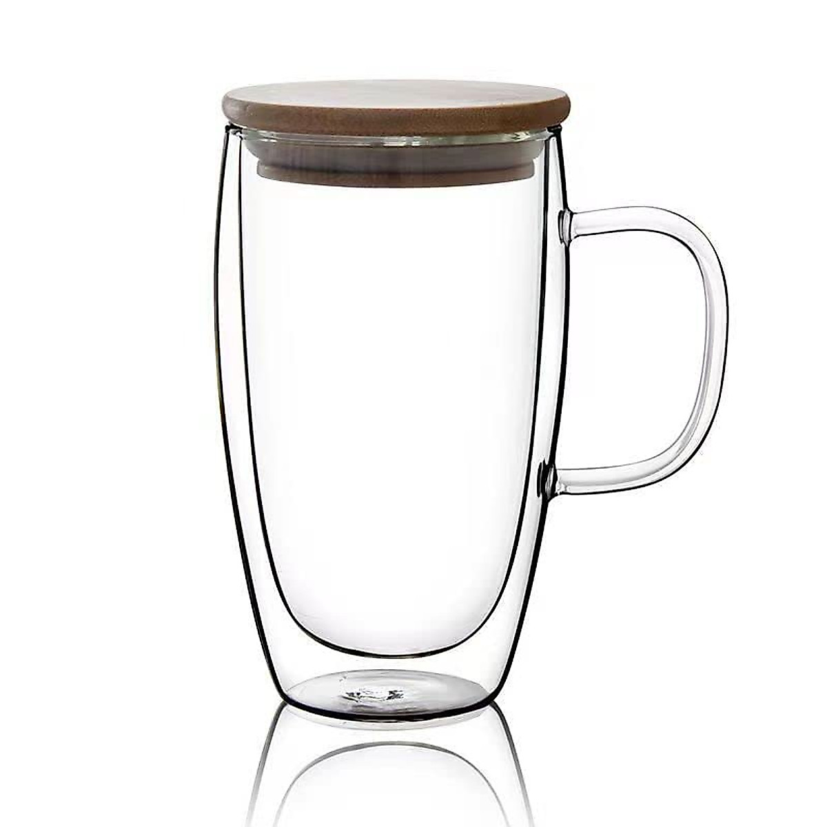 15 Oz Double Walled Coffee Cups Glass Coffee Mugs Clear Coffee Mug with Lid Insulated Coffee Mug Perfect for Cappuccino,Tea,milk ,Espresso,juice, Hot Beverage with Handle (15oz, with bamboo lid)