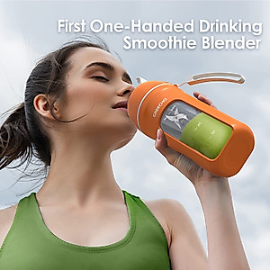 GREECHO Portable Blender, One-handed Drinking Mini Blender for Shakes and Smoothies, 12 oz Personal Blender with Rechargeable USB, Made with BPA-Free Material Portable Juicer, Carrot Orange