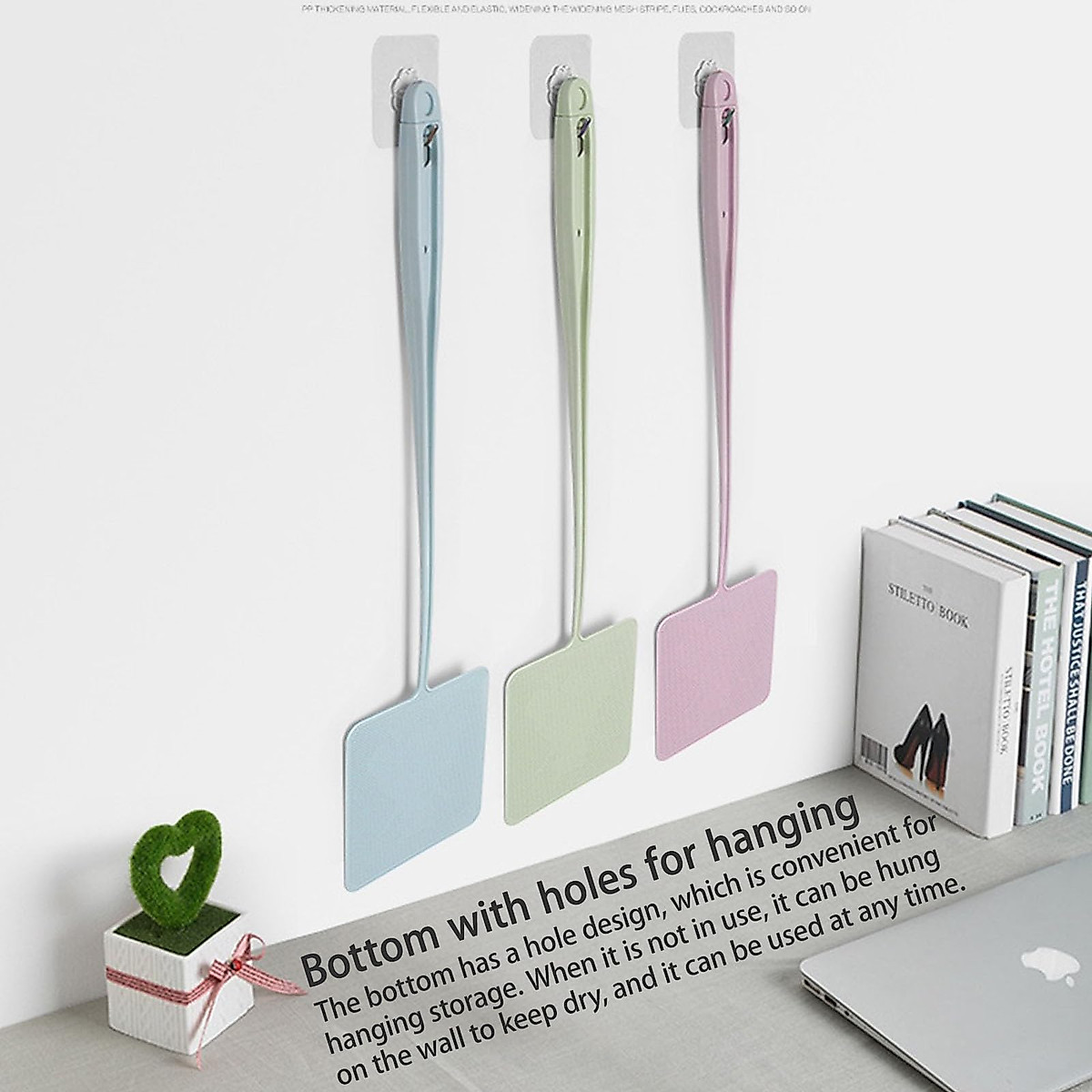 BAMFY 5 Pcs Fly Swatter Manual for Indoor, Outdoor Long Handle Fly Swatters with Tweezers for Flies, Bees, Mosquitoes, Wasps, Insects, Garden Supplies