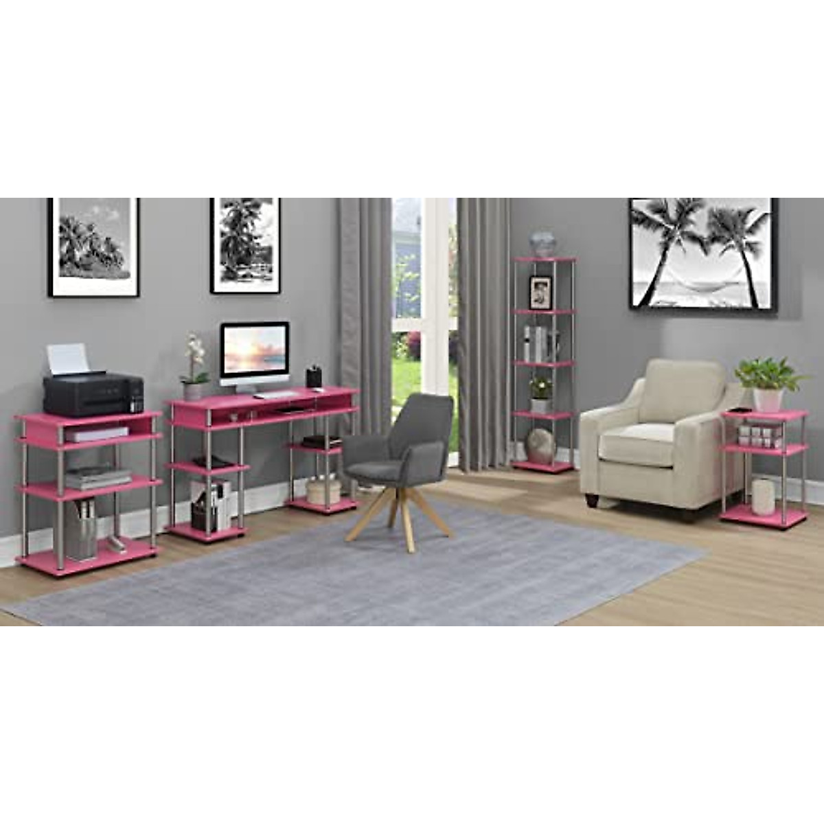 Convenience Concepts Designs2Go No Tools 5 Tier Tower, Pink/Chrome