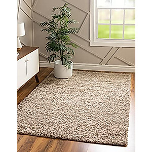 Unique Loom Solid Shag Collection Area Rug (4' 1" x 6' 1" Rectangle, Taupe)