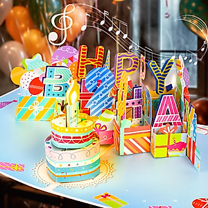 ZOEDO 3D Musical Birthday Pop Up Card, Blow Out LED Light Candle & Music Happy Birthday Card Birthday Greeting Cards with Blank Note Card and Envelope for Kid Husband, Men, Women, Mom