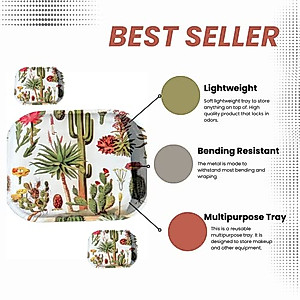 Desert Cactus Flowers Premium Small Rolling Tray 7" x 5", Trendy Gifts, Aesthetic Metal Tray, Storage Decorative Tray