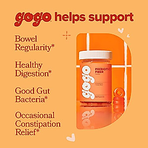 GOGO Fiber Gummies for Adults, 60 Count (Pack of 1) - Prebiotic Chicory Root Inulin Fiber Supplement - Daily Gummy Fiber for Digestive Gut Health, Constipation Relief - Non-GMO, Vegan & Cruelty-Free