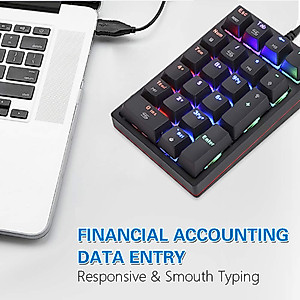 MOTOSPEED Macro Mechanical Numeric Keypad USB Wired 21 Keys Mini Numpad Portable Keypad RGB Backlight Gaming Keypad Extended Layout for Cashier(Fully Programmable Keys)