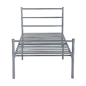 Voilamart Twin Metal Bed Frame with Storage,Silver Grey Bed Frames with Headboard and Footboard, No Box Spring Needed, Platform Bed Frame for Kids