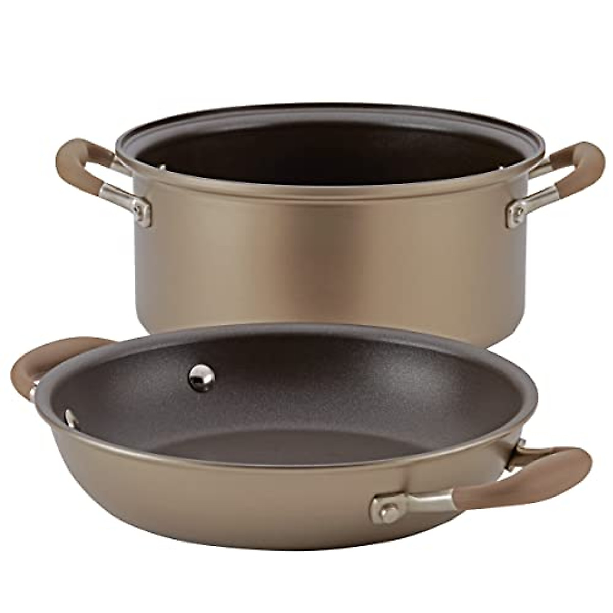 Anolon 83868 Advanced Hard Anodized Nonstick Stockpot / Dutch Oven with Frying / Skillet Pan - 5 Quart and 11 Inch, Bronze Brown