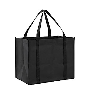 Okuna Outpost 10 Pack Black Extra Large Reusable Grocery Bags with Handles for Shopping, Small Business, Retail (15.75 x 10 x 13 In)