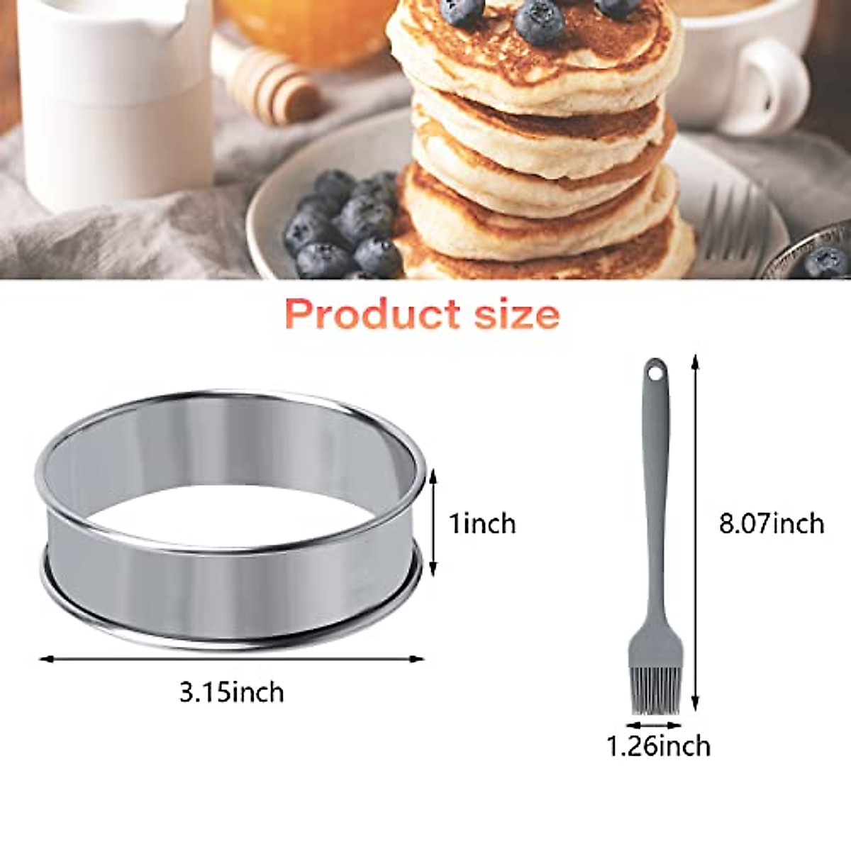 YOLOPLUS+ 3.15 Inch English Muffin Rings, 6PCS Double Rolled Stainless Steel Crumpet Tart Rings for Baking, Metal Pastry Ring Mold for Dessert Food Making Tool