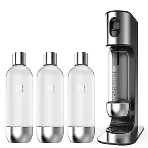 Drinkpod Soda Maker In Stainless Steel Sparkling Water Machine Carbonated Water Maker Includes 3 x Bottles (Sodapod Pro)