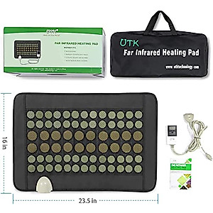 UTK Far Infrared Natural Jade and Tourmaline Heating Pad for Back, Small Pro (23.5”X16”), Smart Controller with Memory Function, Auto Shut Off and Travel Bag Included