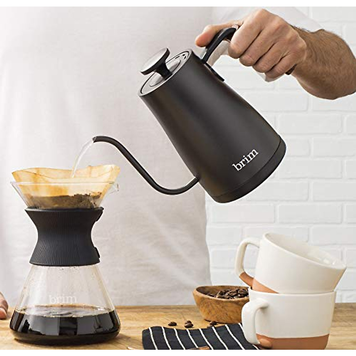 brim Temperature Control Electric Gooseneck Kettle with Capacitive Touch, Black