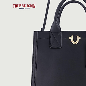 True Religion Tote, Women's Medium Travel Bag with Adjustable Strap and Horseshoe Logo, Black