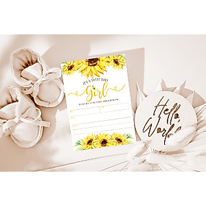 Your Main Event Prints Sunflower Girl Baby Shower Invitations, Yellow Floral Baby Shower Invites with 20 Invitations, with diaper raffles.