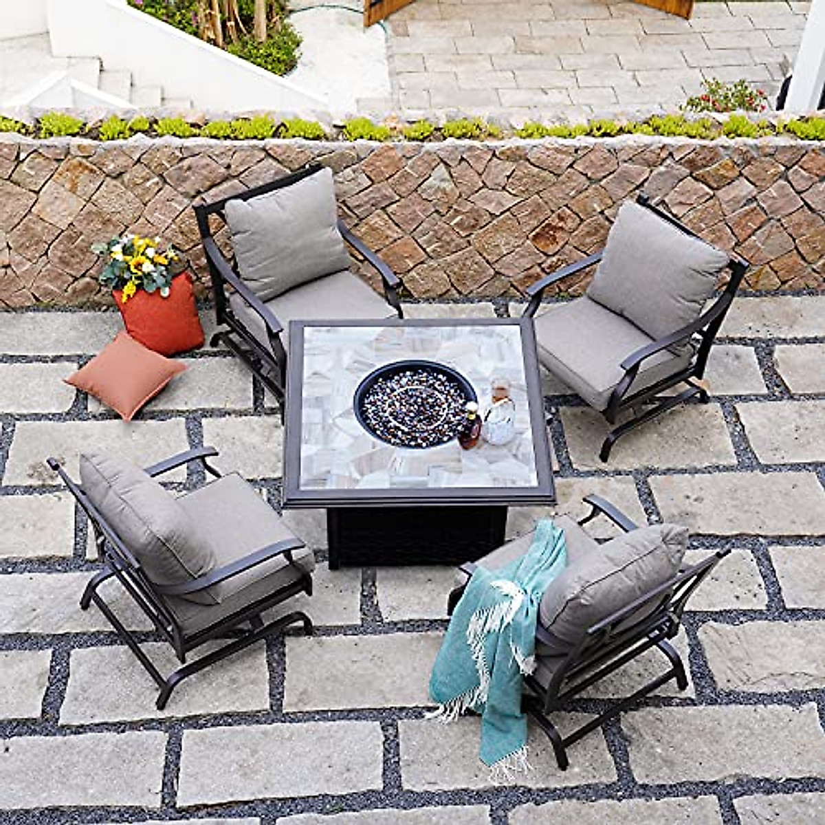 Grand patio 2 PCS Patio Furniture Sets Patio Chair Set Metal K/D Chat Set with Grey Cushions,Matched with Different Types of Tables