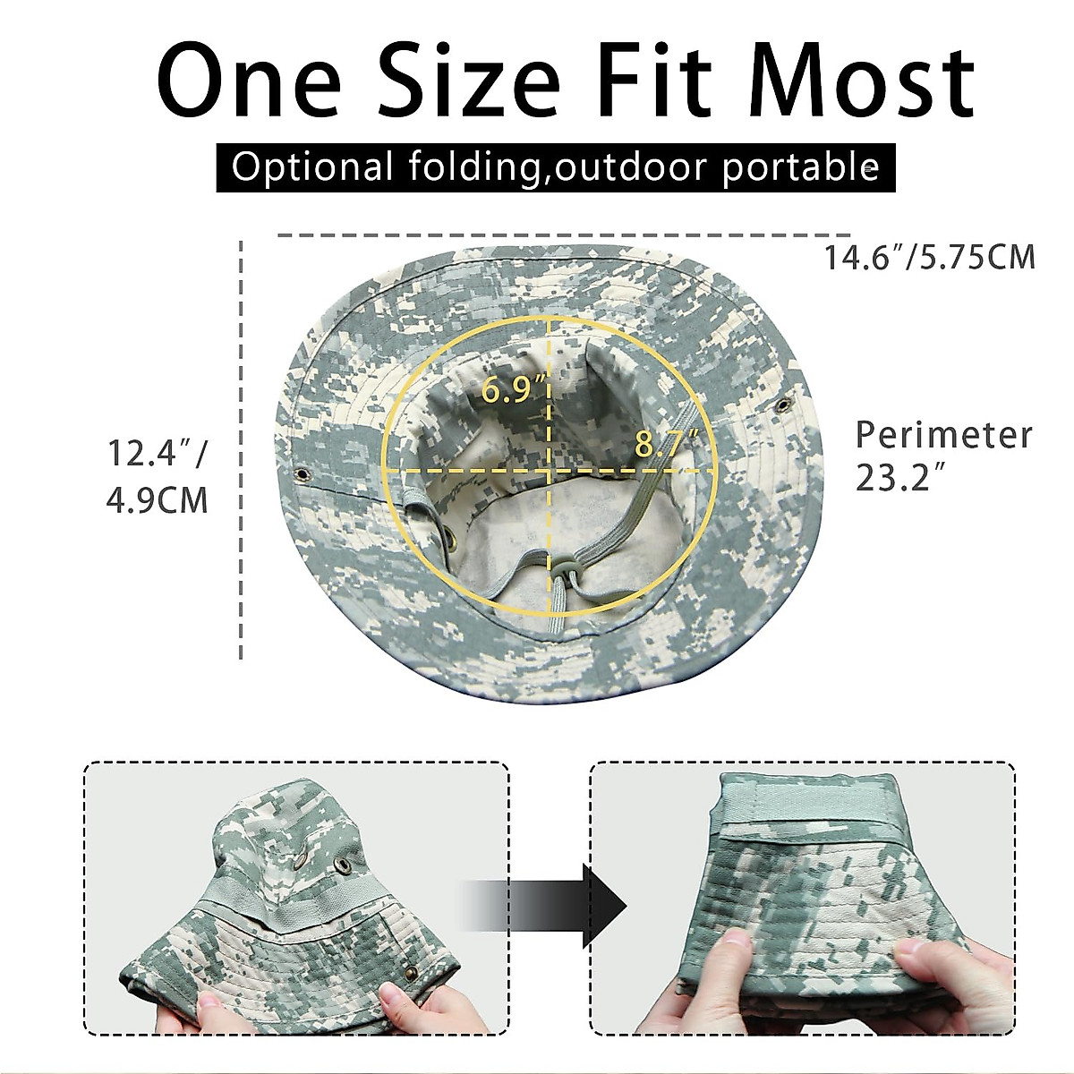 Camo Boonie Hat for Men Women, Military Tactical Wide Brim Bucket Hats, UPF50+ Jungle Sun Hats for Fishing Hunting Safari