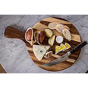 3Bros Teak Wood Round Cutting Serving Board - 13.4" Diameter with 4" Handle - High-Quality, Sustainable Wood - Ideal for Professional and Home Use - Elegant Presentation Platter