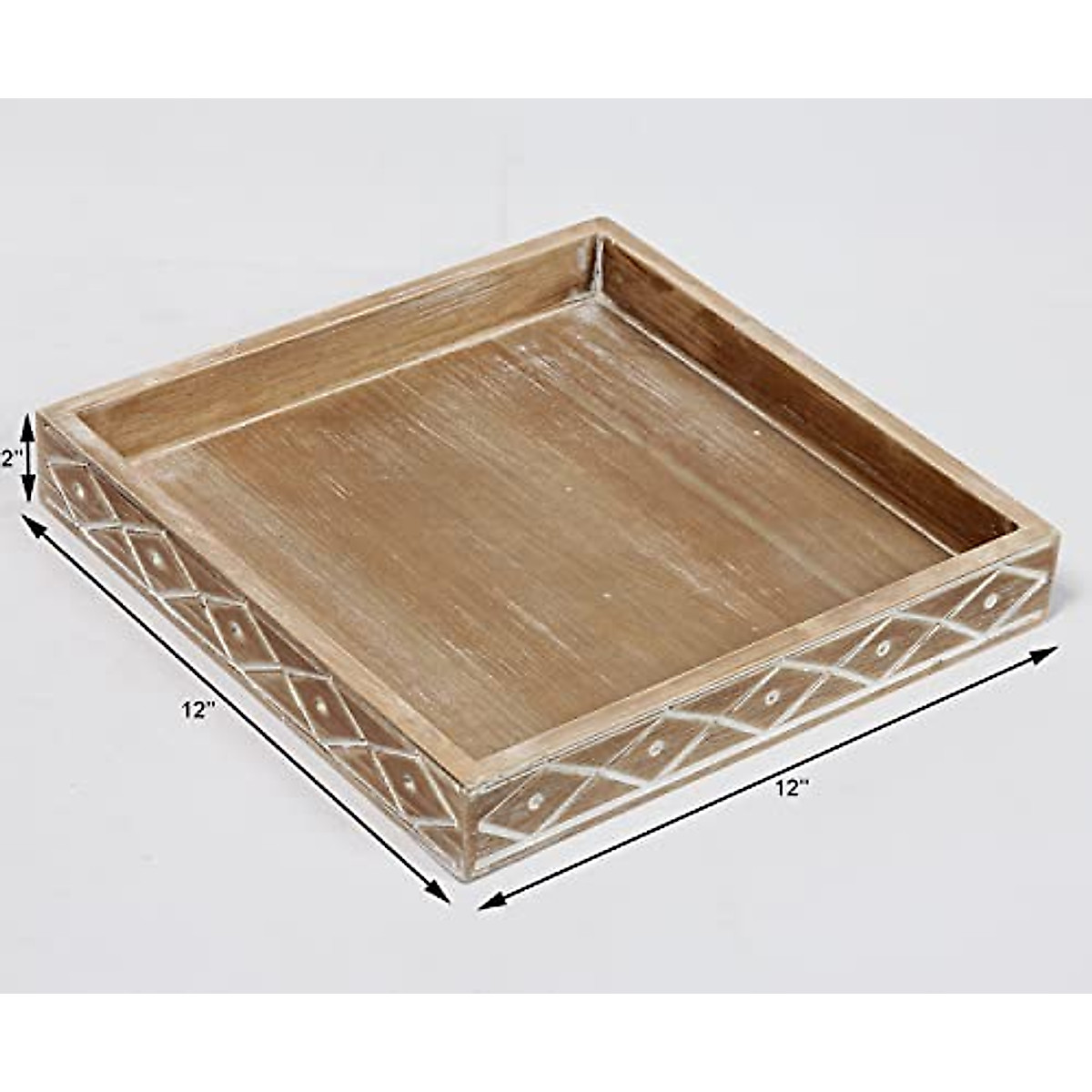 Dugunusu Farmhouse Wood Decorative Tray 12''X12'', Rustic Serving Tray, Tray for Ottoman, Coffee Table, Kitchen Counter, Crafts, Display (Square Brown)