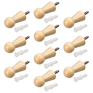 MroMax Natural Wooden Coat Hooks Wall Mounted -Vintage Single Organizer Hangers, Handmade Craft Hat Varnish Rack Pack of 10pcs