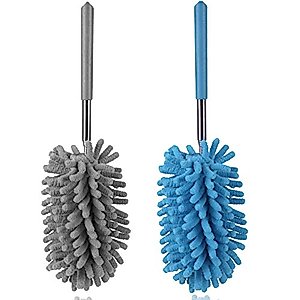 TIMIVO Microfiber Duster for Cleaning, Dusters with Telescoping Extension Pole, Extendable Washable Mini Dusters for Cleaning Supplies Car, Window, Furniture, Office (Blue and Grey)