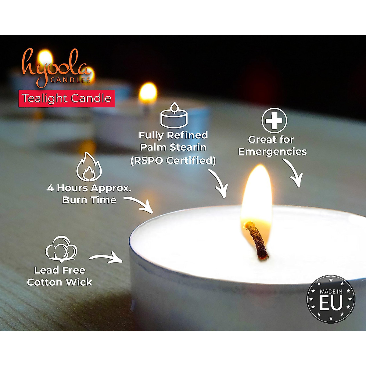 Hyoola Tea Lights Candles - 200 Bulk Candles Pack - Tea Candles Unscented- European Made Tealight Candles