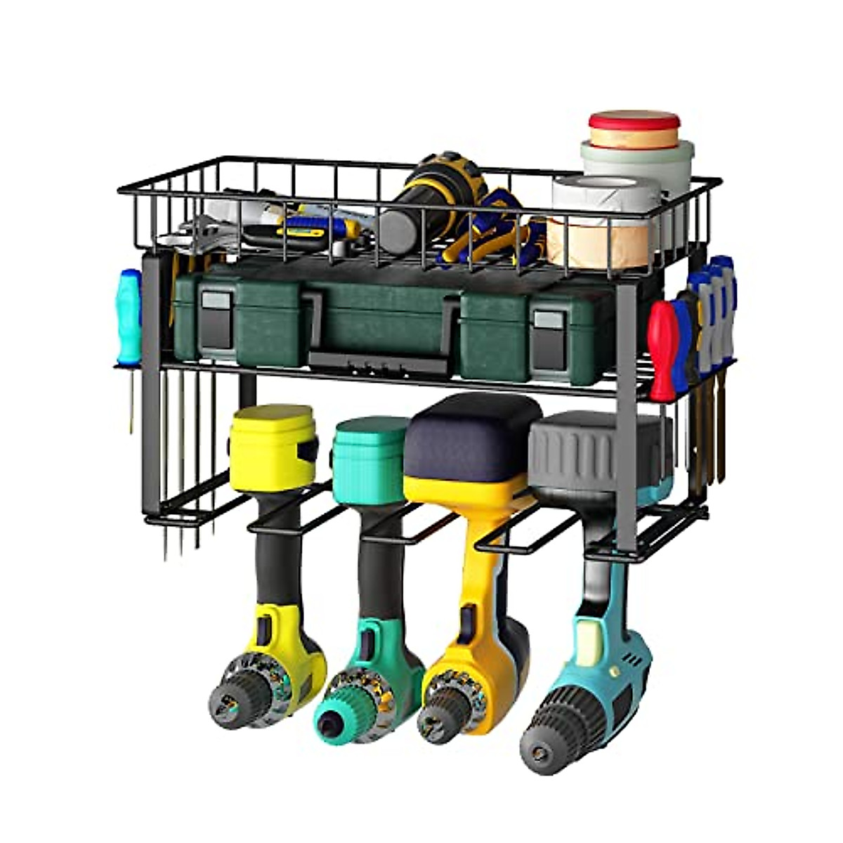 Apsan Power Tool Organizer-Wall Mount Style for Power Tool Drill as Heavy Duty Tool Shelf, Garage Storage Basket, Utility Storage Rack,Black