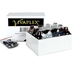 Vivaplex, 12, Amber, 4 oz Glass Bottles, with Lids